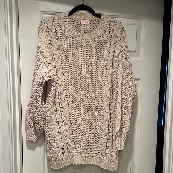 Pink Lily | Sweaters | Pink Lily Small Cozy Cream Chenille Cable Knit ...